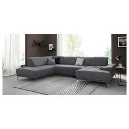 Wohnlandschaft Places of Style "Caluna U-Form" Sofas Gr. B/H/T: 332cm x 81cm x 234cm, Struktur flausch, Recamiere rechts, grau mit Sitztiefen- und Kopfteilverstellung