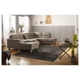 Wohnlandschaft Home Affaire "Navan, U-Form" Sofas Gr. B/H: 313cm x 85cm, Microfaser, Recamiere links, ohne Kopfstützen-ohne Bettfunktion, beige Wohnlandschaft Sofas wahlweise mit Bettfunktion und Kopfstütze