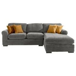 Ecksofa Home Affaire "Broughton L-Form" Sofas Gr. B/H/T: 279cm x 92cm x 178cm, Samtoptik, Ottomane rechts, grau weicher Sitzkomfort, incl. 4 Zierkissen, Keder