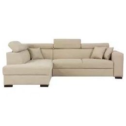 Ecksofa Home Affaire "Tulio L-Form" Sofas Gr. B/H/T: 267 cm x 95 cm x 198 cm, Struktur, Ottomane links, ohne Bettfunktion-ohne Bettkasten, beige wahlweise mit Bettfunktion und Bettkasten, incl. 3 Zierkissen