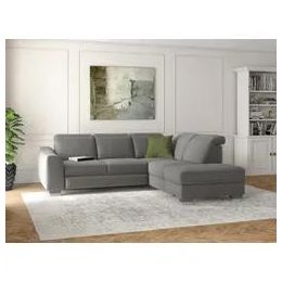 Sit & More Ecksofa SIT & MORE "Dundee L-Form" Sofas Gr. B/H/T: 263cm x 86cm x 219cm, Struktur weich, Ottomane rechts, mit Kopfteilverstellung-ohne Bettfunktion-ohne Stauraum, grau mit Federkern und Edelstahlfüßen, wahlweise Kopfteilverstellung