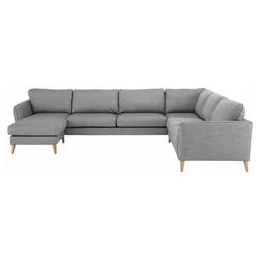 Wohnlandschaft Home Affaire "MARSEILLE XXL 349cm, U-Form, Ottomane rechts/links wählbar" Sofas Gr. B/H/T: 349cm x 88cm x 242cm, Struktur fein, Ottomane links, weiß (silber) Massivholzbeine aus Eiche, In verschieden Bezügen und Farbvarianten