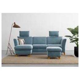 Ecksofa Home Affaire "Trelleborg L-Form" Sofas Gr. B/H/T: 249 cm x 86 cm x 162 cm, Breitcord, Recamiere links, ohne Bettfunktion-ohne Bettkasten, blau (blau, grau) wahlweise mit Bettfunktion und Bettkasten, inkl. Federkern-Polsterung