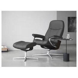 Relaxsessel stressless "Consul" Sessel Gr. Leder BATICK, Cross Base Braun, S, Relaxfunktion-Drehfunktion-PlusTMSystem-Gleitsystem-BalanceAdaptTM, B/H/T: 78cm x 97cm x 70cm, grau (grey batick) mit Cross Base, Größe S, M & L, Holzakzent Braun