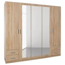 Drehtürenschrank Rauch "Flexx" Schränke Gr. B: 225 cm, 5 St., braun (struktureichefarben hell) mit 4 Schubkästen