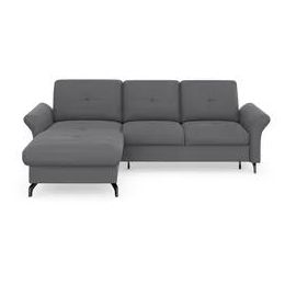 Ecksofa Places of Style "Calando L-Form" Sofas Gr. B/H/T: 258 cm x 91 cm x 165 cm, Struktur, mega-Recamiere links, mit Bettfunktion-mit Bettkasten-mit Armteilverstellung, grau wahlweise mit Bettfunktion, Bettkasten und Armteilfunktion