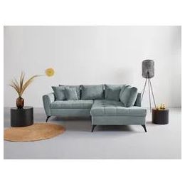 Ecksofa Inosign "Lörby L-Form" Sofas Gr. B/H/T: 224 cm x 90 cm x 191 cm, Feincord, Ottomane rechts, Feincord, blau (blaugrau) auch mit Aqua clean-Bezug, feine Steppung im Sitzbereich, lose Kissen