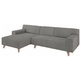 Ecksofa Tom Tailor HOME "NORDIC PURE" Sofas Gr. B/H/T: 266cm x 77cm x 151cm, Samtstoff STC, Recamiere links, grau (basalt stc 9) mit Recamiere, im Retrolook, Füße Buche natur