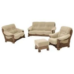 3-Sitzer Max Winzer "Texas mit aufwendig gefrästen Ornamenten im Eichenholzgestell" Sofas Gr. B/H/T: 202cm x 95cm x 98cm, Stoff, beige (sand) bequemer Retro Klassiker, kompakte Stellmaße, Breite 202 cm