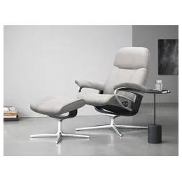 Relaxsessel stressless "Consul" Sessel Gr. Struktur fein JASMINE, Cross Base Schwarz, Relaxfunktion-Drehfunktion-PlusTMSystem-Gleitsystem-BalanceAdaptTM, B/H/T: 91cm x 102cm x 79cm, grau (light grey jasmine) mit Hocker, Cross Base, Größe S, M & L, Holzakzent Schwarz