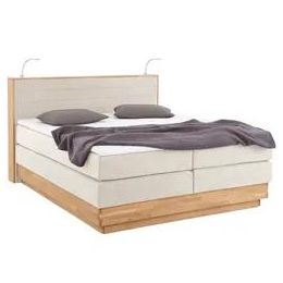 Boxspringbett Home Affaire "Cavan", beige, B:204cm L:222cm, Microfaser (100% Polyester), Komplettbetten, Boxspringbett, Eiche, inkl. Bettkasten & Topper, verschiedene Härtegrade (auch H4)