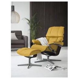 Relaxsessel stressless "Reno" Sessel Gr. ROHLEDER Stoff Q2 FARON, Cross Base Braun, Relaxfunktion-Drehfunktion-PlusTMSystem-Gleitsystem-BalanceAdaptTM, B/H/T: 83cm x 100cm x 76cm, gelb (yellow q2 faron) mit Cross Base, Größe S, M & L, Holzakzent Braun