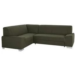 Ecksofa DOMO collection "Anzio L-Form" Sofas Gr. B/H/T: 259cm x 85cm x 191cm, Struktur fein, langer Schenkel rechts, Ohne Funktion-Mit Federkern, grün (dunkelgrün) Wahlweise mit Bettfunktion und Federkern