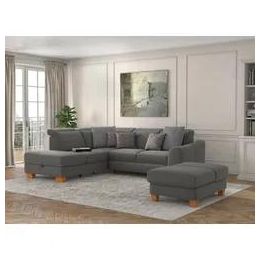 Sit & More Ecksofa SIT & MORE "Dundee L-Form" Sofas Gr. B/H/T: 263cm x 86cm x 219cm, Struktur weich, Ottomane links, mit Kopfteilverstellung-mit Bettfunktion-mit Stauraum, grau mit Federkern und Massivholzfüßen, wahlweise Kopfteilverstellung