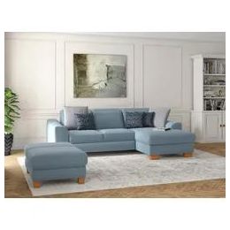 Sit & More Ecksofa SIT & MORE "Dundee L-Form" Sofas Gr. B/H/T: 264cm x 86cm x 175cm, Struktur weich, Recamiere rechts, ohne Kopfteilverstellung-ohne Bettfunktion-ohne Bettkasten, blau (hellblau) mit Federkern und Massivholzfüßen, wahlweise Kopfteilverstellung