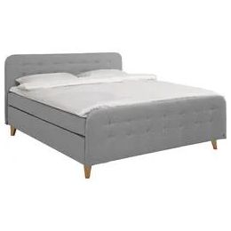 Boxspringbett Tom Tailor HOME "NORDIC BOX" Komplettbetten Gr. Chenille GCP, Liegefläche B/L: 140cm x 200cm, H3, 5-Zonen-Tonnentaschen-Federkernmatratze, grau (elephant gcp 29) Boxspringbett mit Knopfheftung im Kopfteil und Fußteil, Füße in Buche natur