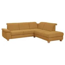 Ecksofa Home Affaire "Dalia L-Form" Sofas Gr. B/H/T: 256 cm x 83 cm x 221 cm, Luxus-Microfaser weich, Ottomane rechts, ohne Bettfunktion-ohne Bettkasten-ohne Kopfteilverstellung, gelb (senf) mit Federkernpolsterung, wahlweise Bettfunktion, Bettkasten