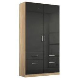 Drehtürenschrank Rauch "Celle" Schränke Gr. B/H/T: 91 cm x 197 cm x 54 cm, mit Schubkästen, 2 St., grau (struktureichefarben hell, hochglanz grau) in vielen verschiedenen Ausführungen