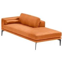 Ottomane Egoitaliano "Masu, Design trifft super Sitzkomfort, mit toller Detailverarbeitung" Sofas Gr. B/H/T: 182cm x 95cm x 97cm, Leder BULL, Armlehne links, orange Rückenkissen und Armteilrolle für mehr Komfort, mit Metallfüßen