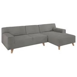 Ecksofa Tom Tailor HOME "NORDIC PURE" Sofas Gr. B/H/T: 266cm x 77cm x 151cm, Samtstoff STC, Recamiere rechts, grau (basalt stc 9) mit Recamiere, im Retrolook, Füße Buche natur