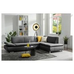 Ecksofa Max Winzer "Toulouse modern und bequem, aktuelles Design, hoher Sitzkomfort" Sofas Gr. B/H/T: 271cm x 75cm x 190cm, Samtvelours, Ottomane rechts, grau (anthrazit) mit klappbaren Armlehnen, Breite 271 cm