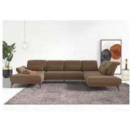 Wohnlandschaft Inosign "Coco U-Form" Sofas Gr. B/H/T: 382 cm x 88 cm x 242 cm, Breitcord, mega-Recamiere links, ohne Sitztiefenverstellung-ohne Armteilverstellung-ohne Kopfteilverstellung-ohne Federkern, braun (latte) Sitztiefen-, Arm- und Kopfteilverstellung, Cord-Bezug, Fußhöhe 15 cm