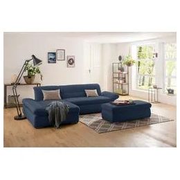 Ecksofa Inosign "Avesa L-Form" Sofas Gr. B/H/T: 300cm x 80cm x 172cm, Struktur fein, Longchair links, mit Armteilverstellung-mit Schlaffunktion, blau (dunkelblau) Wahlweise mit Armteilvertsellung und Bettfunktion, BTH: 30017280cm