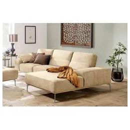 Ecksofa W.Schillig "run" Sofas Gr. B/H/T: 319cm x 88cm x 178cm, Stoff S37, Recamiere rechts, mit Sitztiefenverstellung, beige (sahara s37) mit elegantem Holzsockel, Füße in Silber matt, Breite 319 cm