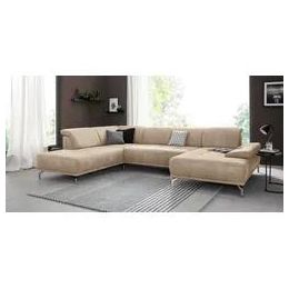 Wohnlandschaft Places of Style "Caluna U-Form" Sofas Gr. B/H/T: 332cm x 81cm x 234cm, Luxus-Microfaser Vintageoptik, Recamiere rechts, beige mit Sitztiefen- und Kopfteilverstellung