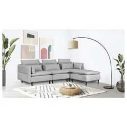 Ecksofa Andas "ALVIK L-Form" Sofas Gr. B/H/T: 262cm x 88cm x 172cm, Filzoptik, Recamiere rechts, Recamiere rechts, grau (hellgrau) zusammengesetzt aus Modulen, erweiterbar mit Modulen der Serie