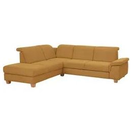 Ecksofa Home Affaire "Dalia L-Form" Sofas Gr. B/H/T: 256 cm x 83 cm x 221 cm, Luxus-Microfaser weich, Ottomane links, ohne Bettfunktion-ohne Bettkasten-ohne Kopfteilverstellung, gelb (senf) mit Federkernpolsterung, wahlweise Bettfunktion, Bettkasten