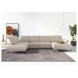 Wohnlandschaft Inosign "Coco U-Form" Sofas Gr. B/H/T: 382cm x 88cm x 242cm, Breitcord, mega-Recamiere rechts, ohne Sitztiefenverstellung-ohne Armteilverstellung-ohne Kopfteilverstellung-ohne Federkern, beige (creme) Sitztiefen-, Arm- und Kopfteilverstellung, Cord-Bezug, Fußhöhe 15 cm