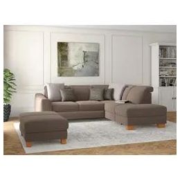 Sit & More Ecksofa SIT & MORE "Dundee L-Form" Sofas Gr. B/H/T: 263cm x 86cm x 219cm, Luxus-Microfaser Paris, Ottomane rechts, ohne Kopfteilverstellung-ohne Bettfunktion-ohne Stauraum, grau (taupe) mit Federkern und Massivholzfüßen, wahlweise Kopfteilverstellung