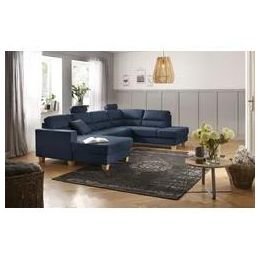 Wohnlandschaft Home Affaire "Navan, U-Form" Sofas Gr. B/H: 313cm x 100cm, Struktur, Recamiere links, mit Kopfstützen-ohne Bettfunktion, blau Wohnlandschaft Sofas wahlweise mit Bettfunktion und Kopfstütze