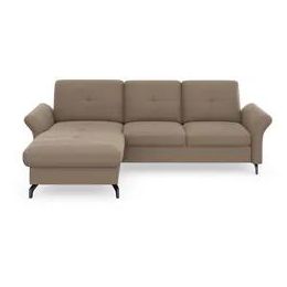 Ecksofa Places of Style "Calando L-Form" Sofas Gr. B/H/T: 258 cm x 91 cm x 165 cm, Soft clean, mega-Recamiere links, ohne Bettfunktion-ohne Bettkasten-ohne Armteilverstellung, grau (taupe) wahlweise mit Bettfunktion, Bettkasten und Armteilfunktion