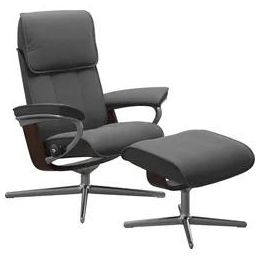 Relaxsessel stressless "Admiral" Sessel Gr. Leder BATICK, Cross Base Braun, Relaxfunktion-Drehfunktion-PlusTMSystem-Gleitsystem-BalanceAdaptTM, B/H/T: 93 cm x 103 cm x 79 cm, grau (grey batick) mit Cross Base, Größe M & L, Holzakzent Braun