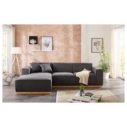 Ecksofa Home Affaire "Terry L-Form" Sofas Gr. B/H/T: 274cm x 75cm x 165cm, Luxus-Microfaser, Recamiere links, Ecksofa frei im Raum stellbar, grau Ecksofa Möbel Polstermöbel Sofas mit offener Kedernaht und Holzuntergestell