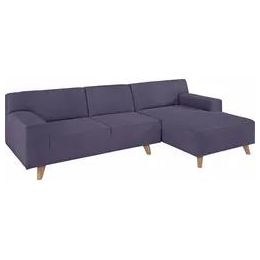 Ecksofa Tom Tailor HOME "NORDIC PURE" Sofas Gr. B/H/T: 266cm x 77cm x 151cm, Samtstoff STC, Recamiere rechts, lila (lila stc 18) mit Recamiere, im Retrolook, Füße Buche natur