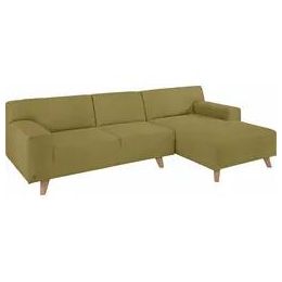 Ecksofa Tom Tailor HOME "NORDIC PURE" Sofas Gr. B/H/T: 266cm x 77cm x 151cm, Samtstoff STC, Recamiere rechts, beige (gold mustard stc 13) mit Recamiere, im Retrolook, Füße Buche natur