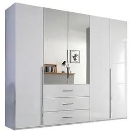 Drehtürenschrank Rauch "Montclar" Schränke Gr. B/H/T: 251 cm x 223 cm x 60 cm, 5 St., weiß (weiß, hochglanz weiß) mit Schubkästen und Spiegel, inkl. Wäscheeinteilung