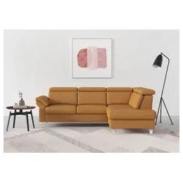 Sit & More Ecksofa SIT & MORE "Arngast L-Form" Sofas Gr. B/H/T: 245cm x 84cm x 194cm, NaturLEDER, Ottomane rechts, ohne Bettfunktion-ohne Bettkasten-Rücken echtes Leder, gelb (curry) inklusive Kopfteilverstellung und Federkern