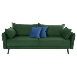 Schlafsofa Inosign "Asra" Sofas Gr. B/H/T: 228 cm x 95 cm x 104 cm, Samtvelours, mit Bettfunktion-mit Bettkasten, grün (flaschengrün, olivegrün) incl. Bettfunktion und Bettkasten, Seitentasche im Armteil, Federkern