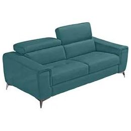 2,5-Sitzer Egoitaliano "Francine, Designsofa, Loungesofa" Sofas Gr. B/H/T: 213cm x 100cm x 106cm, Luxus-Microfaser BLUSH, blau (teal) Kopfteile manuell verstellbar, mit edlen Metallfüßen