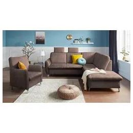 Sit & More Ecksofa SIT & MORE "Daytona L-Form" Sofas Gr. B/H/T: 236cm x 93cm x 214cm, Luxus-Microfaser ALTARA NUBUCK, Ottomane rechts, Mit Bettfunktion, braun (nougat) mit Federkern, zwei Kopfstützen und wahlweise Bettfunktion