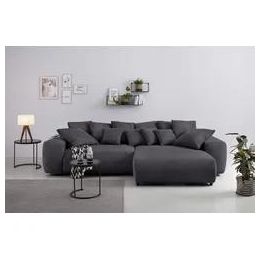 Ecksofa Home Affaire "Sundance" Sofas Gr. B/H/T: 318 cm x 87 cm x 188 cm, Cord, ohne Bettfunktion-ohne Bettkasten-ohne Topper, grau (stone) Dauerschläfer mit EasyBett-Schlaffunktion, Bettkasten und Topper