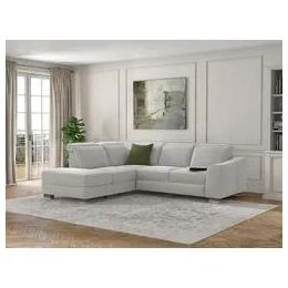 Sit & More Ecksofa SIT & MORE "Dundee L-Form" Sofas Gr. B/H/T: 263cm x 86cm x 219cm, Struktur, Ottomane links, mit Kopfteilverstellung-ohne Bettfunktion-ohne Stauraum, weiß (silber) mit Federkern und Edelstahlfüßen, wahlweise Kopfteilverstellung