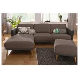 Ecksofa Home Affaire "Ida L-Form" Sofas Gr. B/H/T: 280cm x 86cm x 165cm, Struktur fein, Recamiere links, braun mit Holzfüßen und Armlehnen-Polsterung