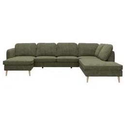 Wohnlandschaft Inosign "Ikano" Sofas Gr. B/H/T: 295cm x 80cm x 205cm, Flachgewebe, Ottomane rechts, grün Massivholz Konstruktion, Wellenunterfederung im Sitz