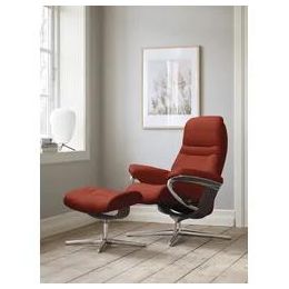 Relaxsessel stressless "Sunrise" Sessel Gr. ROHLEDER Stoff Q2 FARON, Cross Base Wenge, Relaxfunktion-Drehfunktion-PlusTMSystem-Gleitsystem-BalanceAdaptTM, B/H/T: 79cm x 103cm x 73cm, rot (rust q2 faron) mit Hocker, Cross Base, Größe S, M & L, Holzakzent Wenge