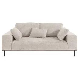 2-Sitzer Andas "Mikael" Sofas Gr. B/H/T: 202 cm x 87 cm x 103 cm, Struktur flausch, beige (natur) mit hochwertigem, gebeiztem Holzrahmen und 4 Zierkissen